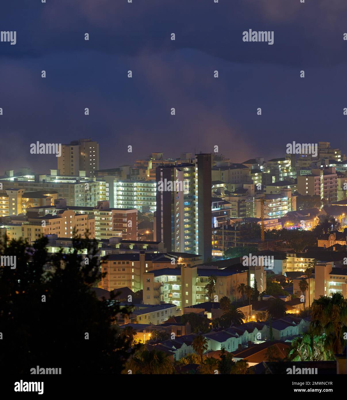 The city comes alive at night. View of a city landscape at night Stock ...
