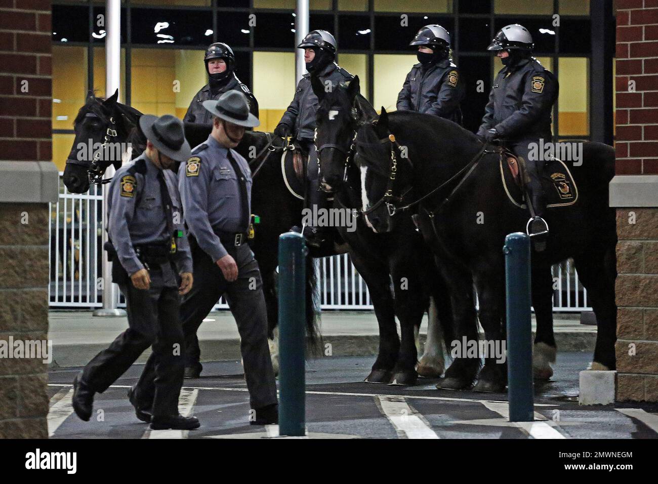 Mounted Pennsylvania State Troopers flank the entrance to the Blair ...