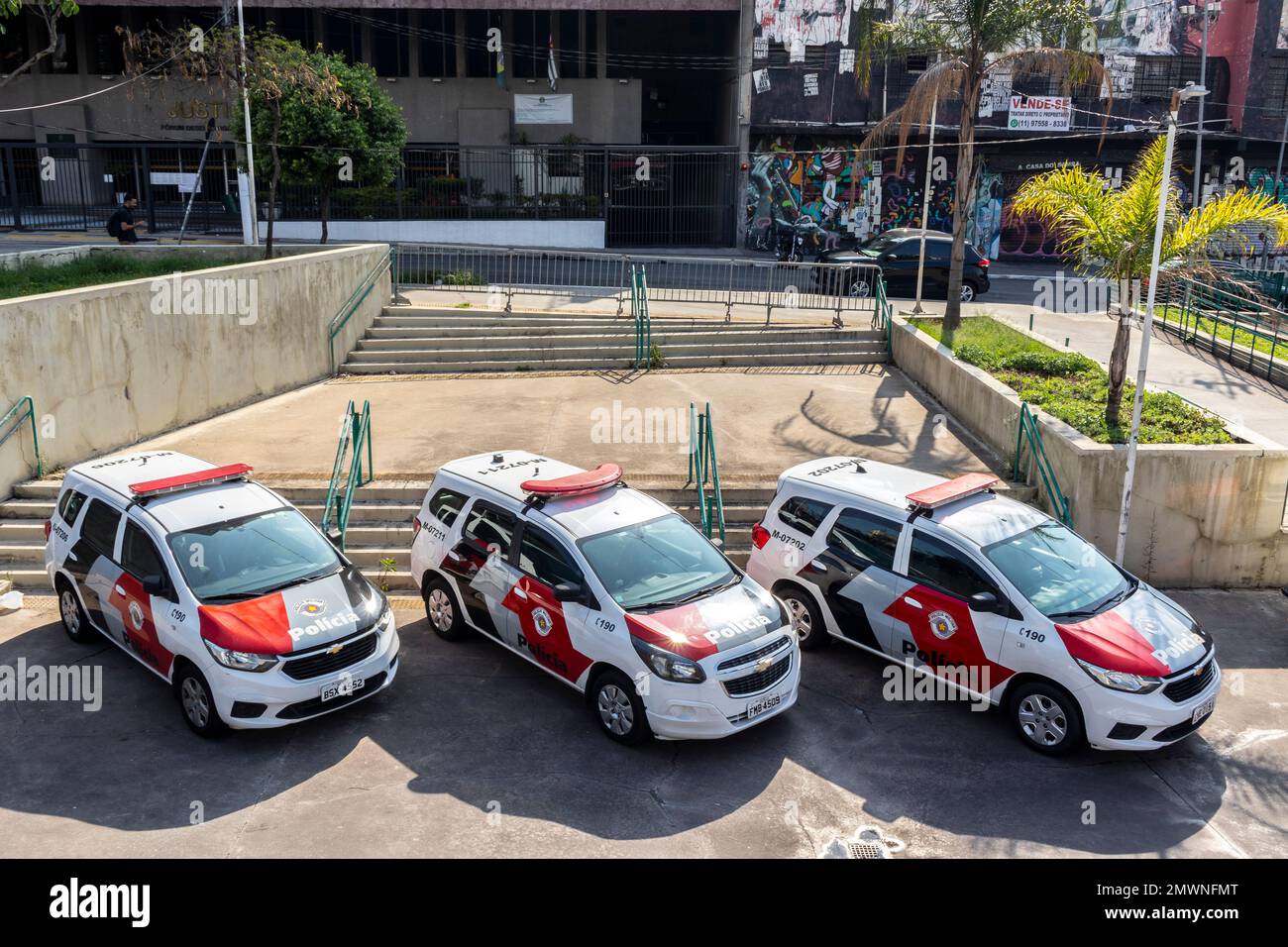 Sao Paulo, Brazil, October 30, 2021. Top view of military police ...