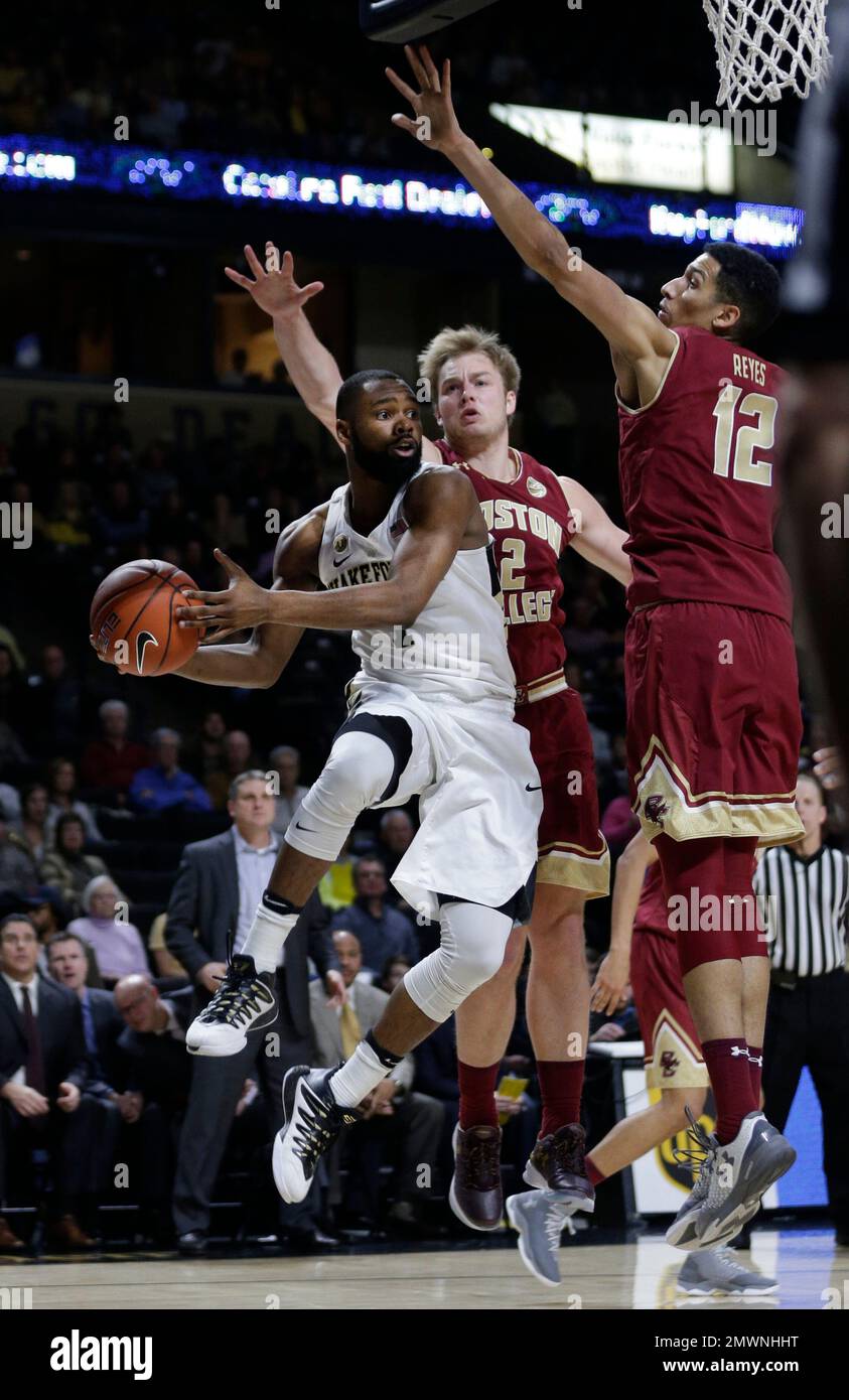 Wake Forest's Keyshawn Woods (1) looks to pass as Boston College's ...