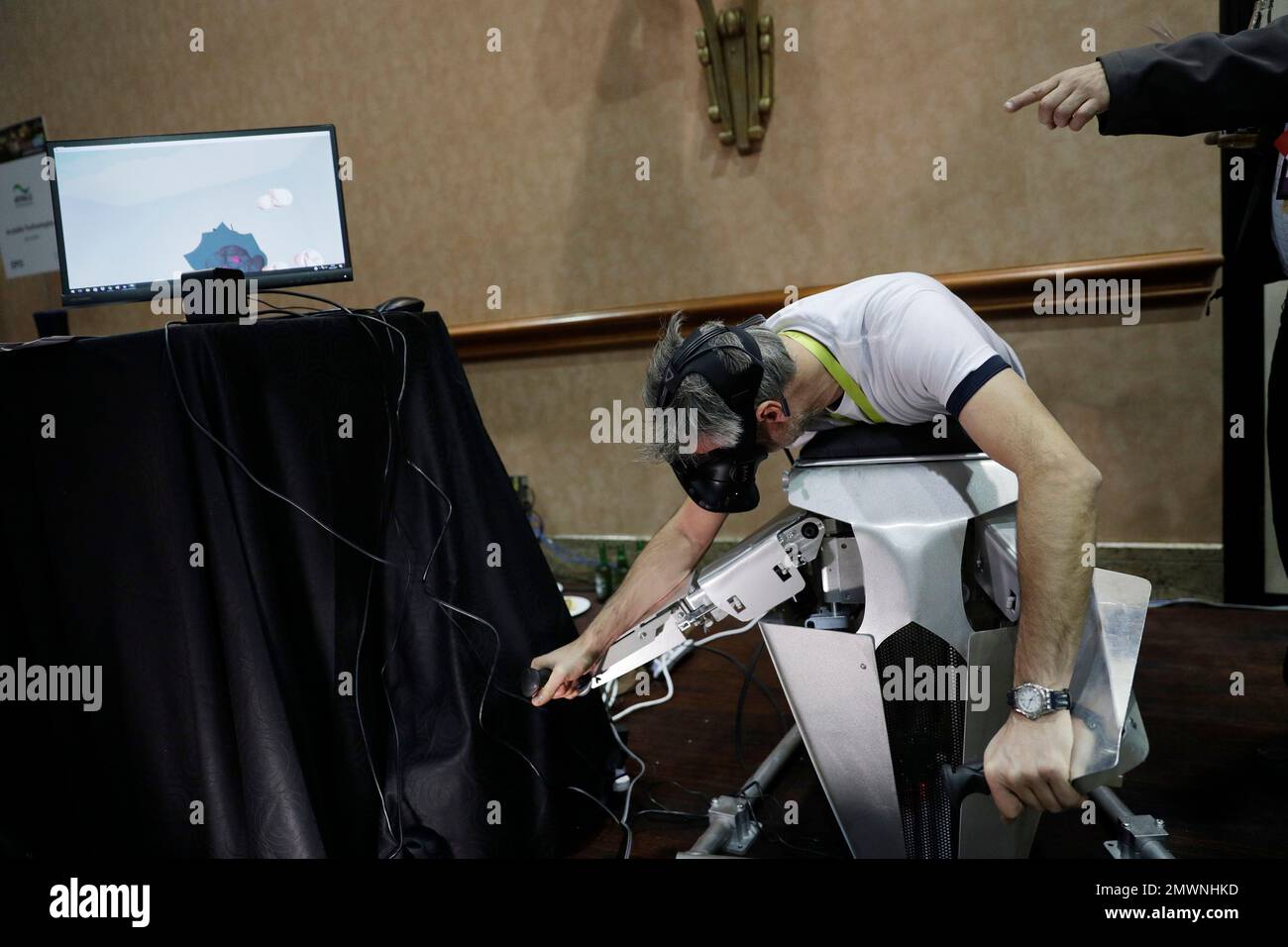Laurent Thiry demonstrates the Hypersuit virtual realty controller ...