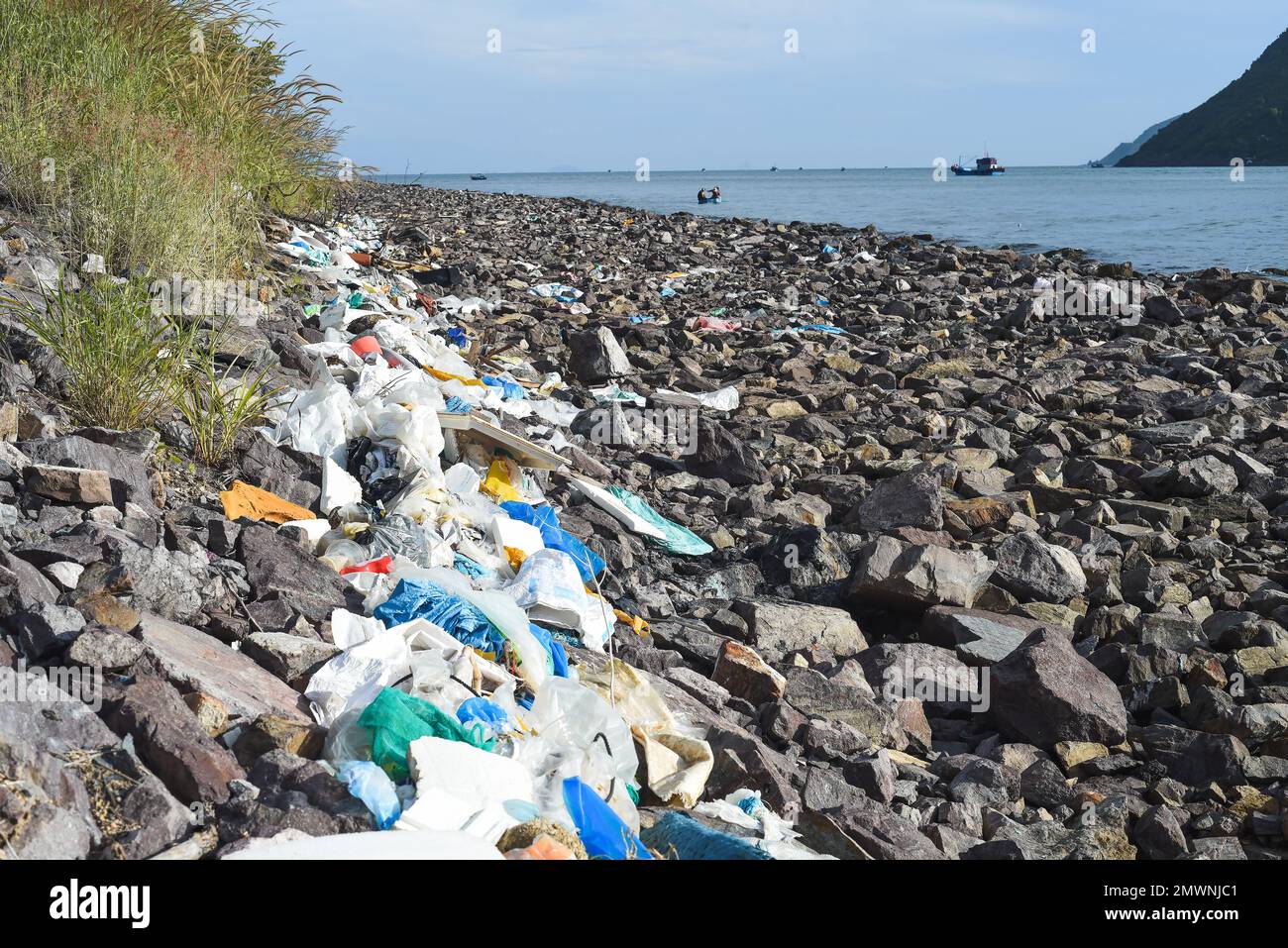 Terrible view of dirty beach in Khanh Hoa province with much trash on ...