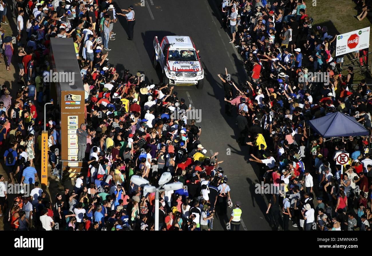 An aerial view shows the Dakar Rally departure ceremony in Asuncion ...