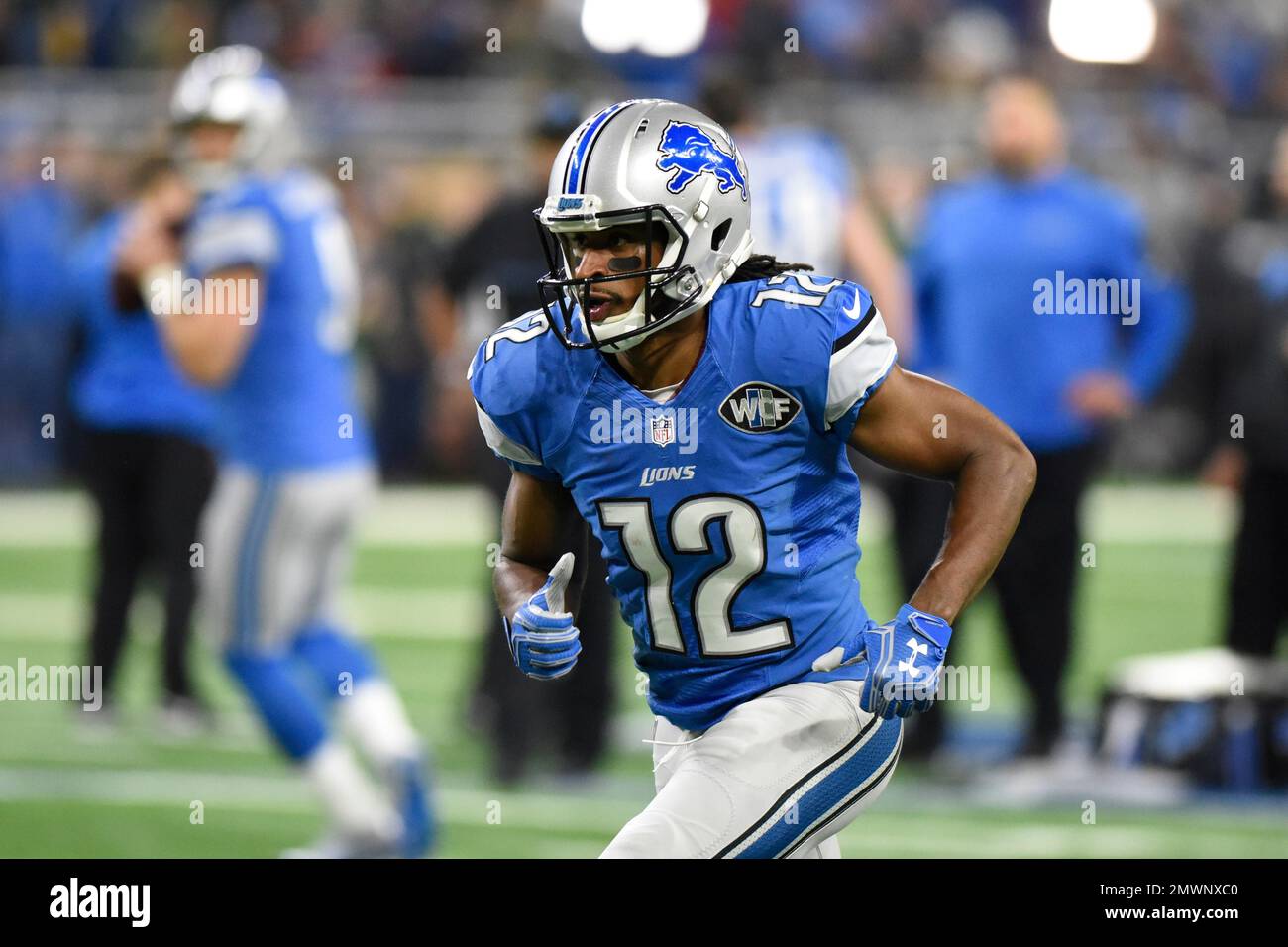 Detroit Lions wide receiver Andre Roberts runs a pattern during pre ...