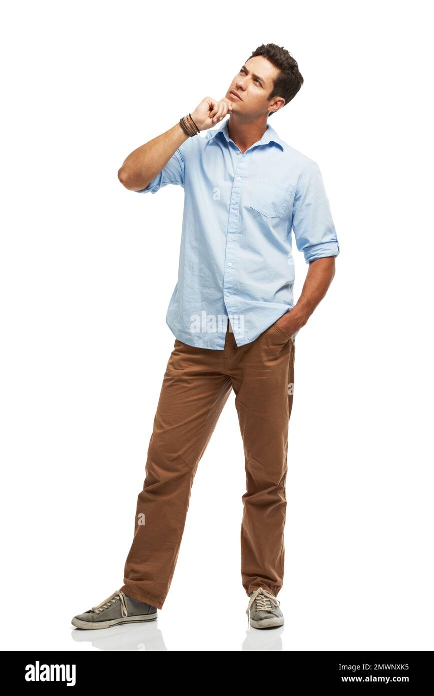 Looking forward to the future. A thoughtful young man looking upwards ...