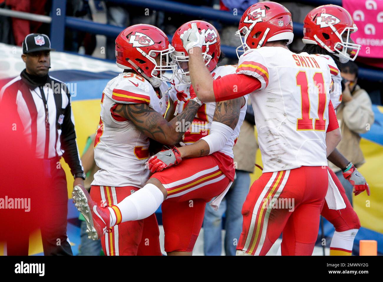 Kansas City Chiefs running back Charcandrick West, right, celebrates ...