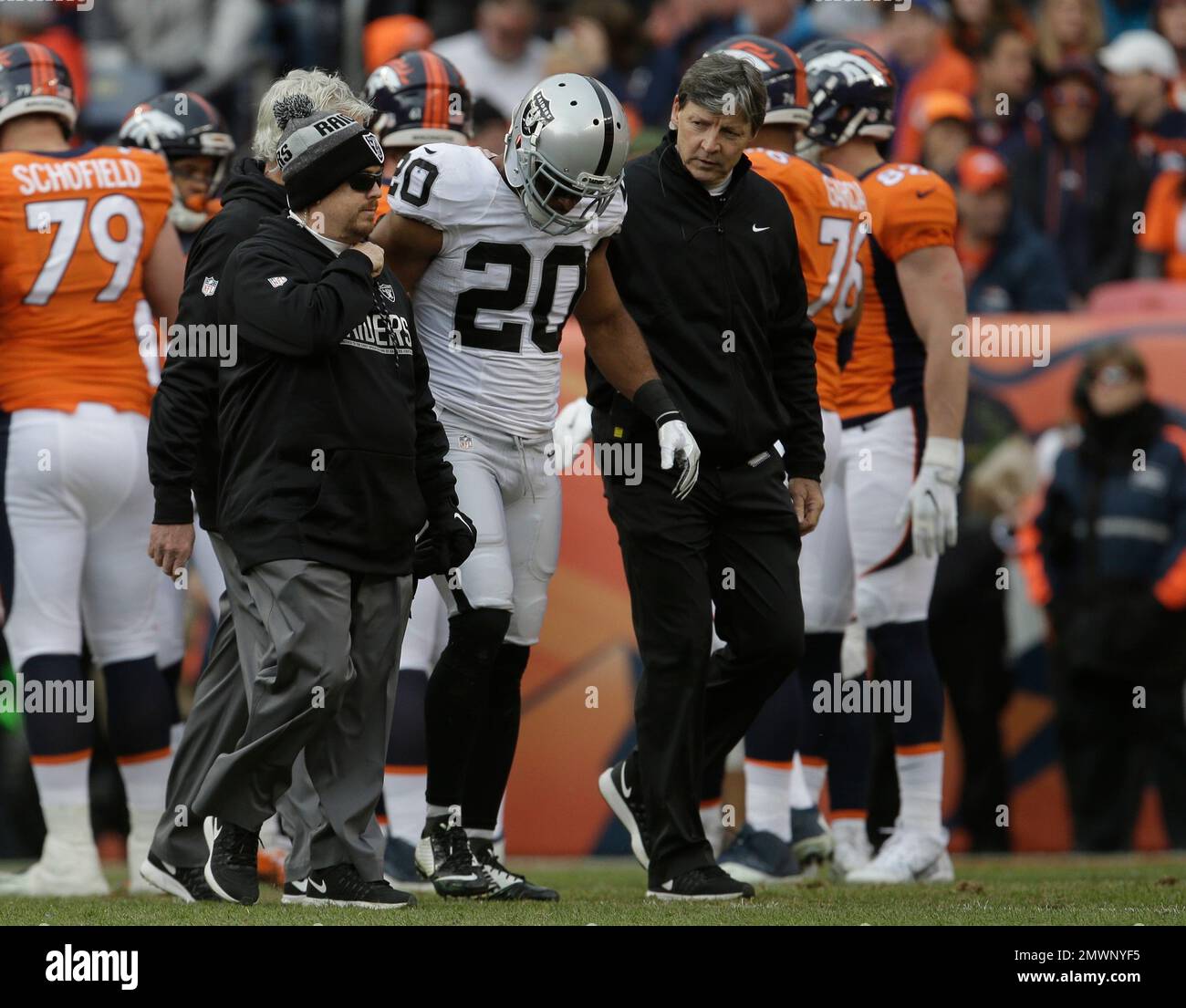 Oakland Raiders strong safety Nate Allen (20) walks off the field with ...