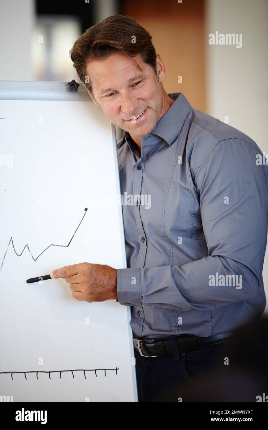 Explaining the meaning of the data. a man doing a presentation with a ...