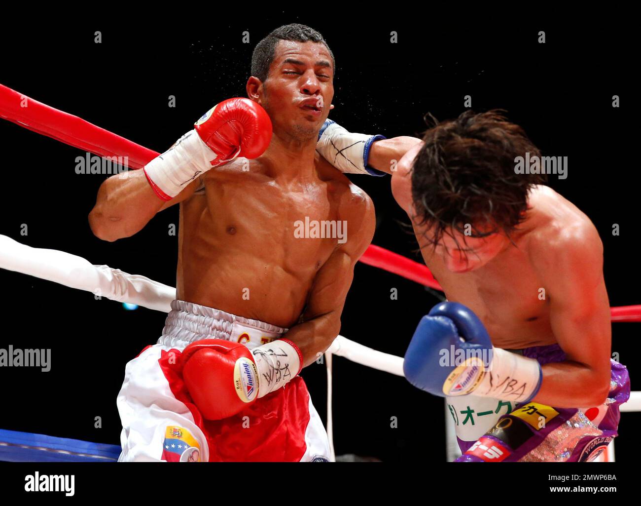 Japanese champion Ryoichi Taguchi, right, and Venezuelan challenger ...
