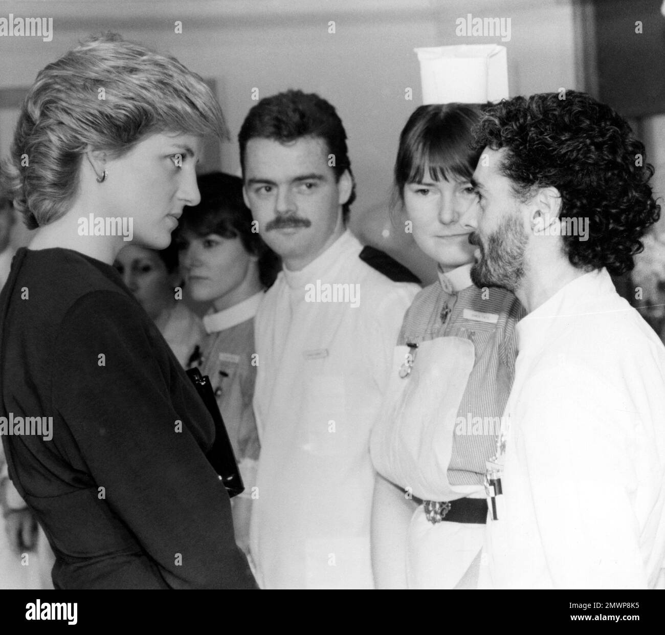 Britain's Princess of Wales, Princess Diana, speaks with nurse Shane ...