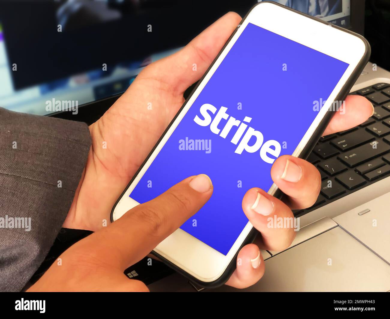 31.1. Pakistan. Modern online payment system on mobile app, man using ...