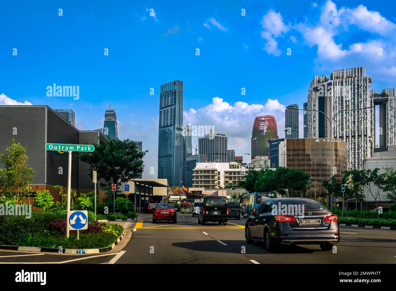 Travelling along Outram Road towards Chinatown with beautiful cityscape ...