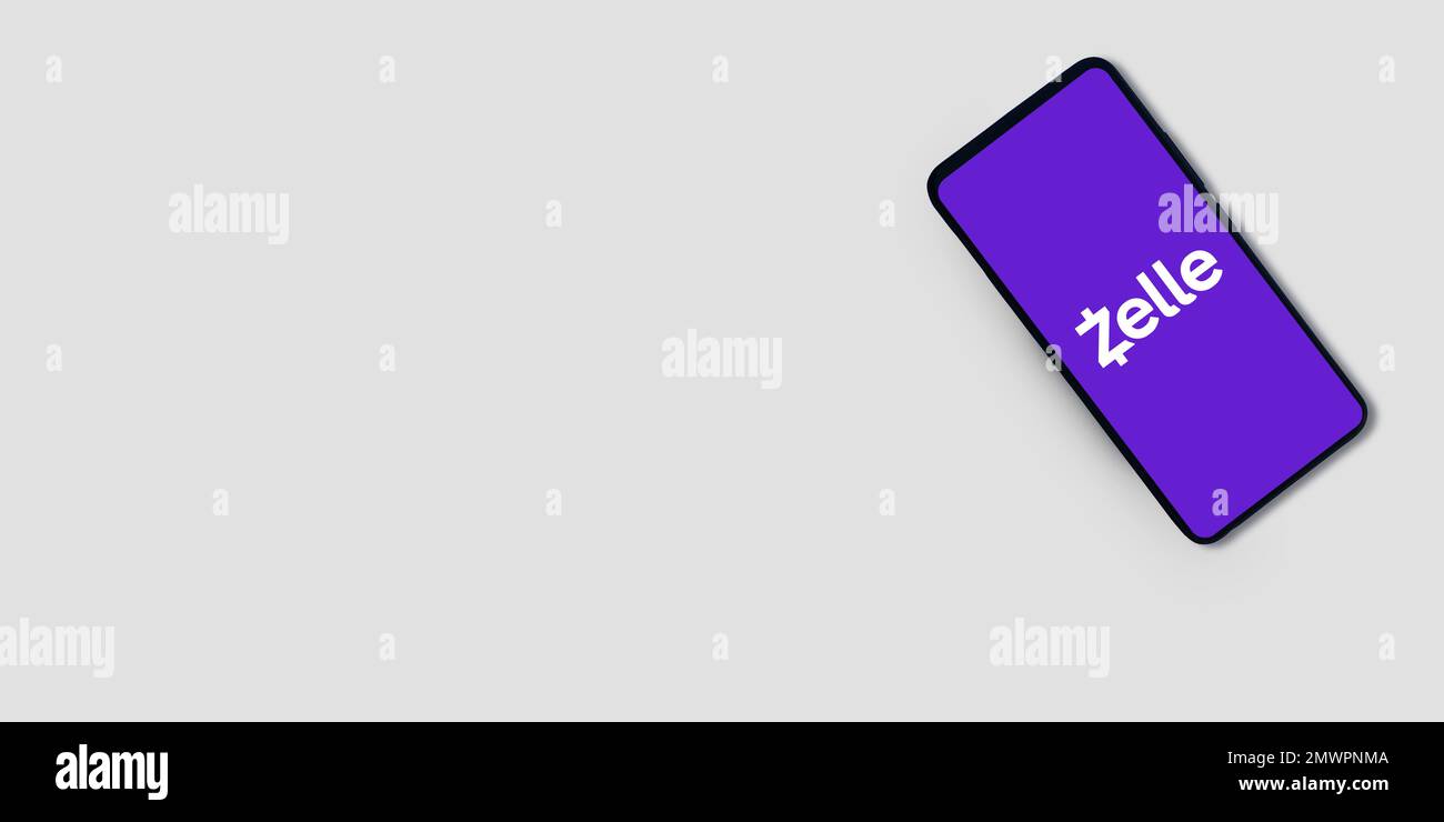 31.1. Pakistan. Zelle mobile app editorial background banner with empty ...