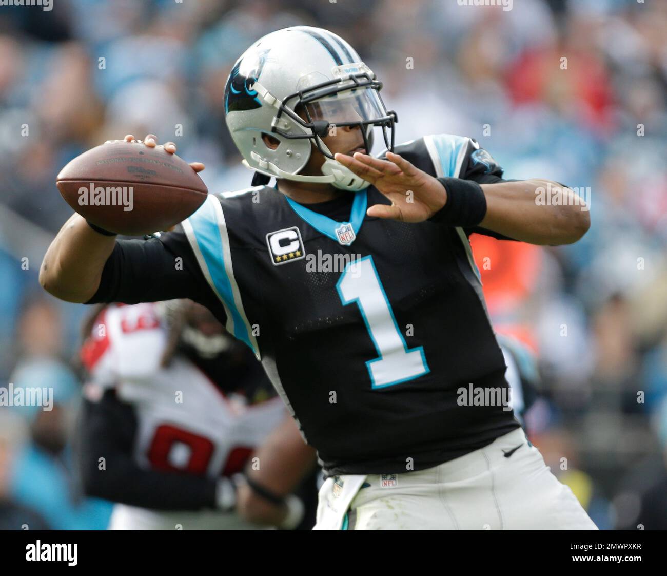 Carolina Panthers' Cam Newton (1) looks to pass against the Atlanta ...