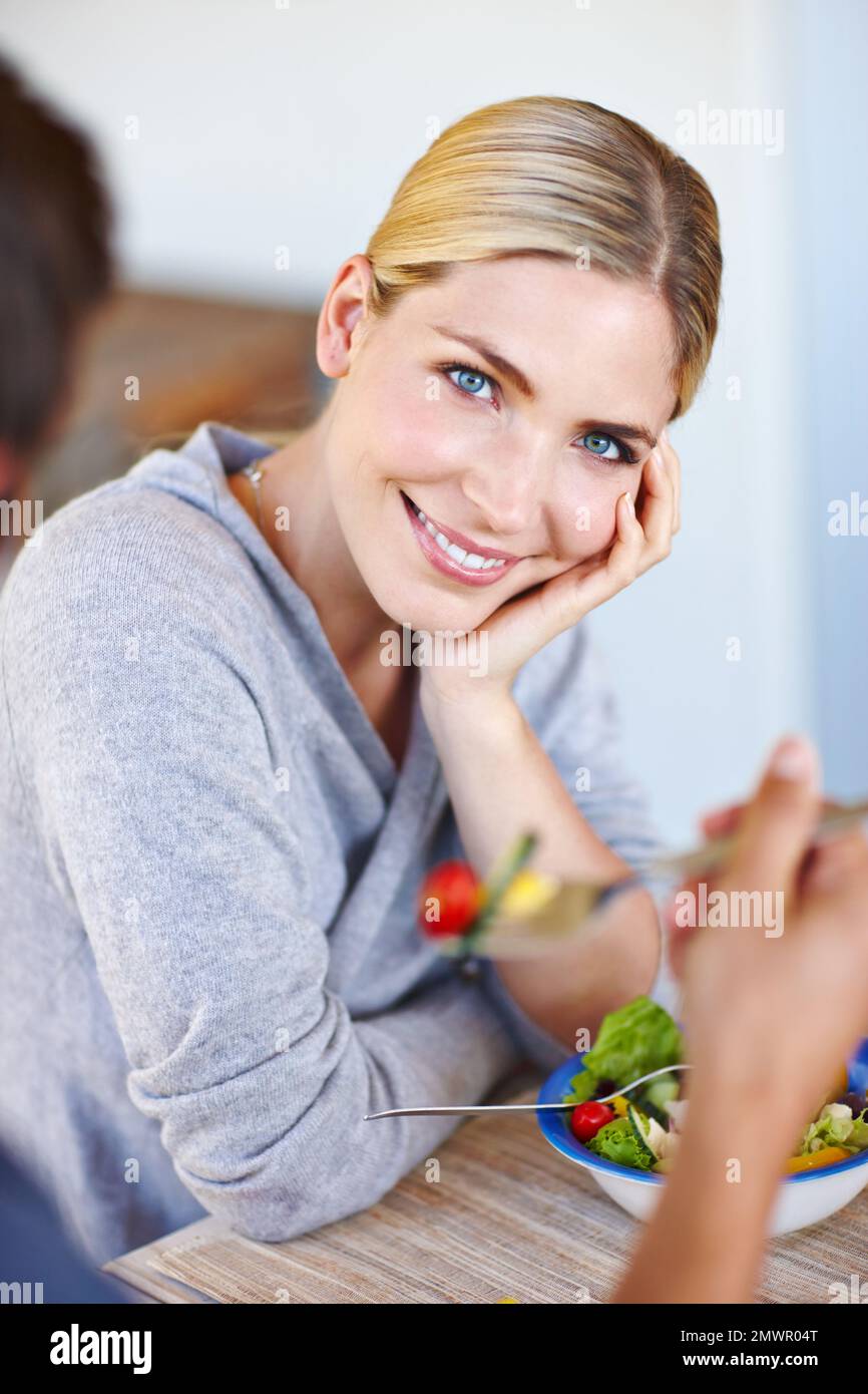 Love the food you eat and youll never diet again. Portrait of a happy ...