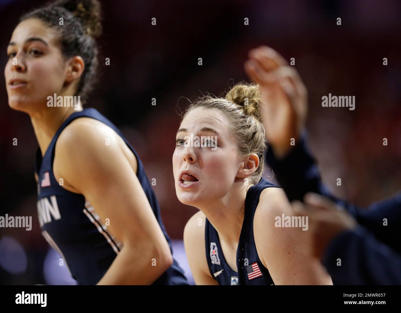 Connecticut's Katie Lou Samuelson, center, and Connecticut's Kia Nurse ...
