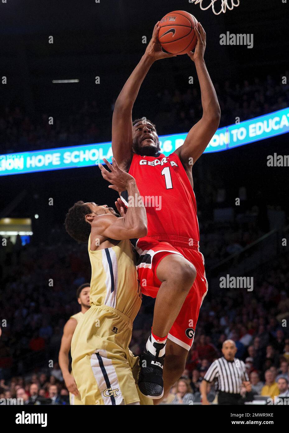 Georgia forward Yante Maten (1) goes to the basket against Georgia Tech ...