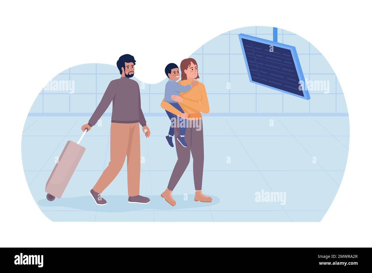 Looking at flight schedule screen 2D vector isolated illustration Stock ...