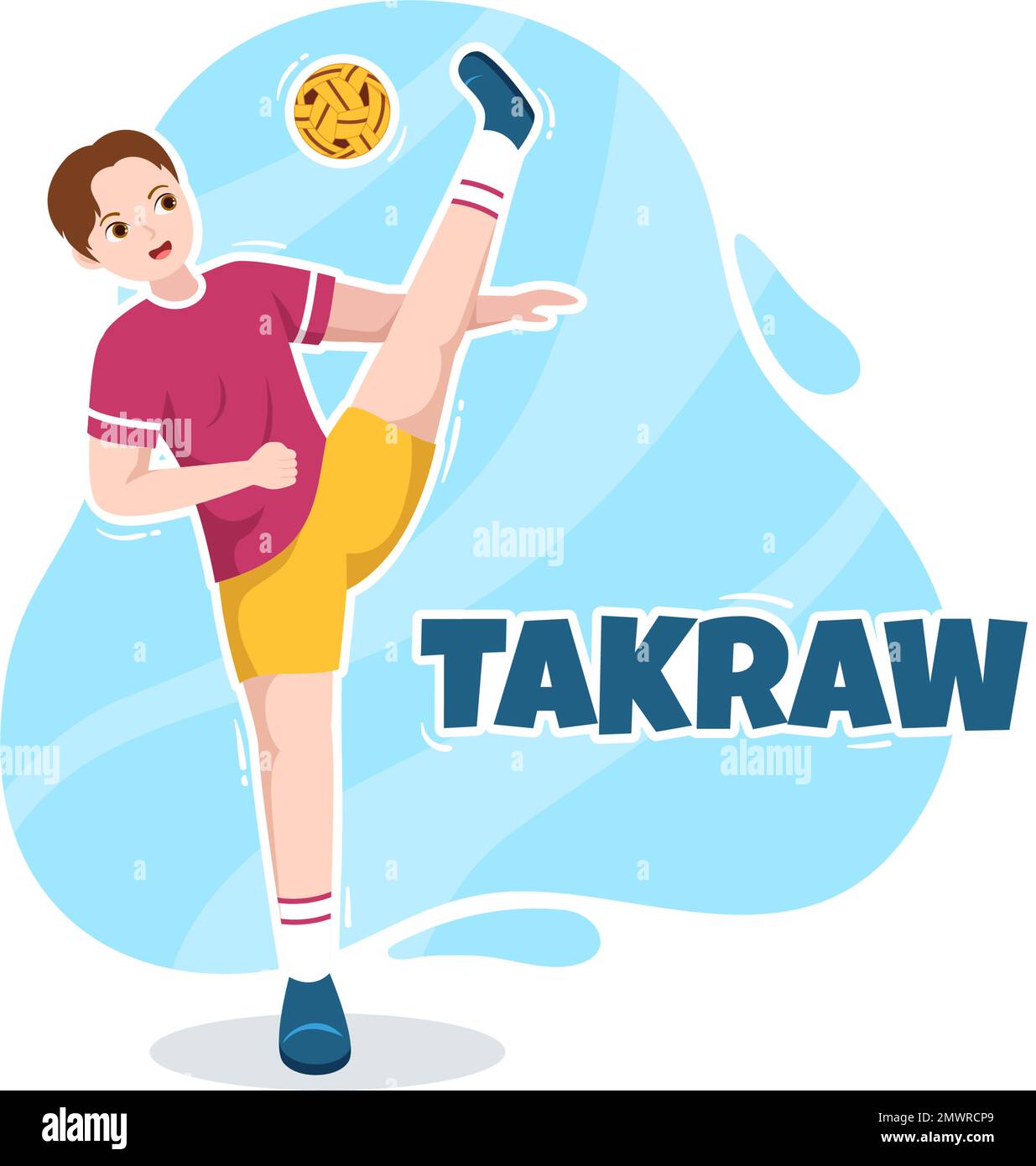 Sepak Takraw Illustration with Athlete Playing Kick Ball on Court in ...