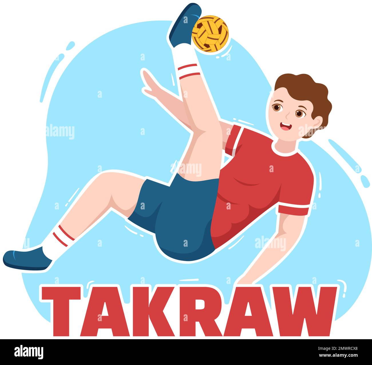 Sepak Takraw Illustration with Athlete Playing Kick Ball on Court in ...
