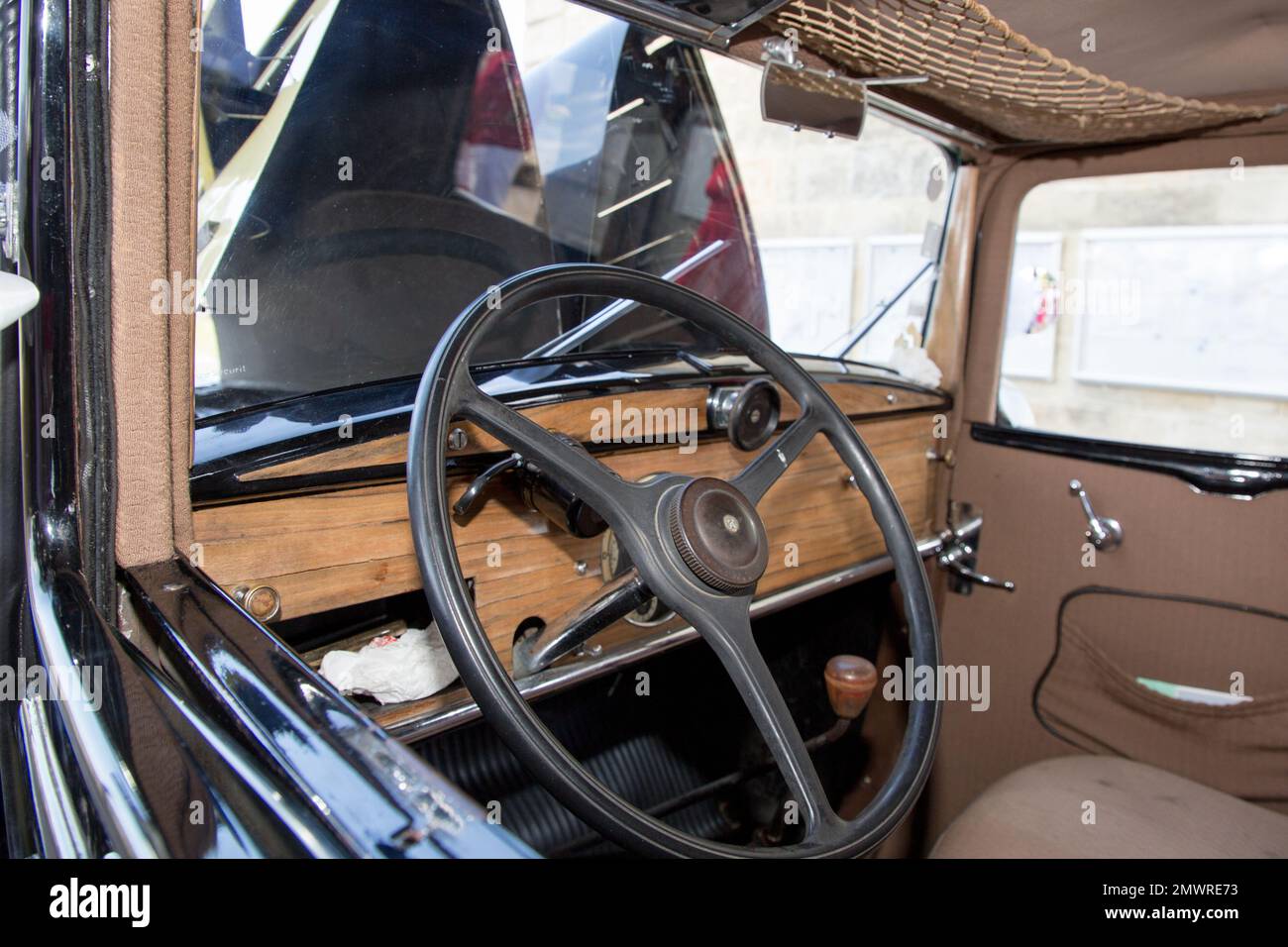 interior of a classic wood vintage car Stock Photo - Alamy