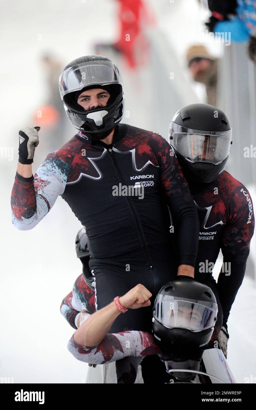 Driver Chris Spring with Cameron Stones, Lascelles Brown and brakeman ...