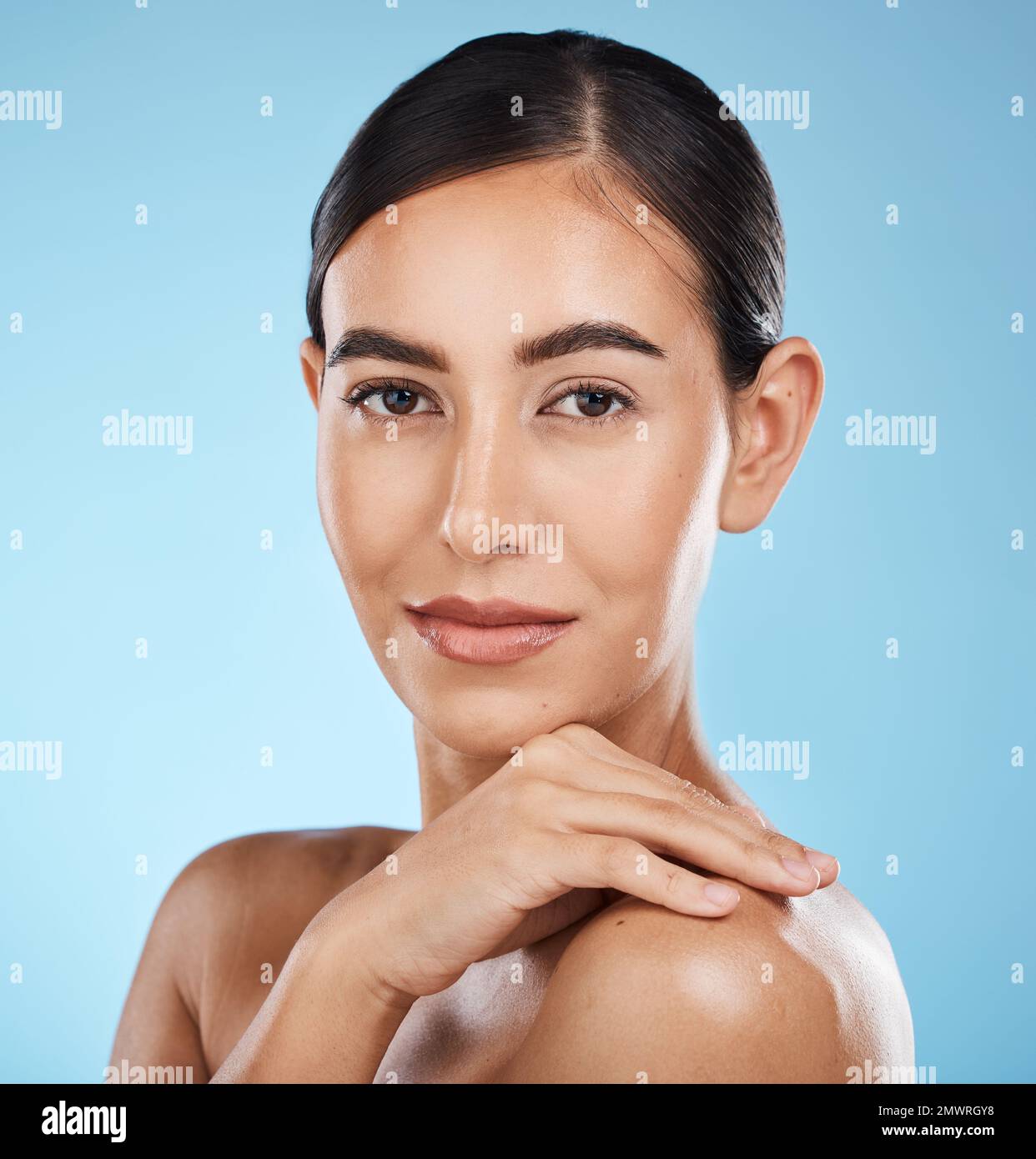 Portrait, face and beauty skincare of woman in studio isolated on a ...