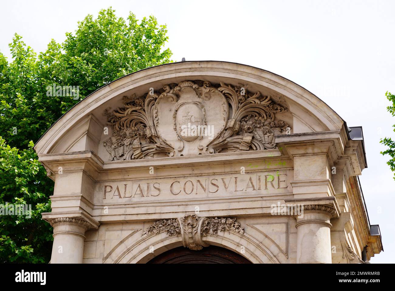 palais consulaire text on ancient wall facade building means in french ...