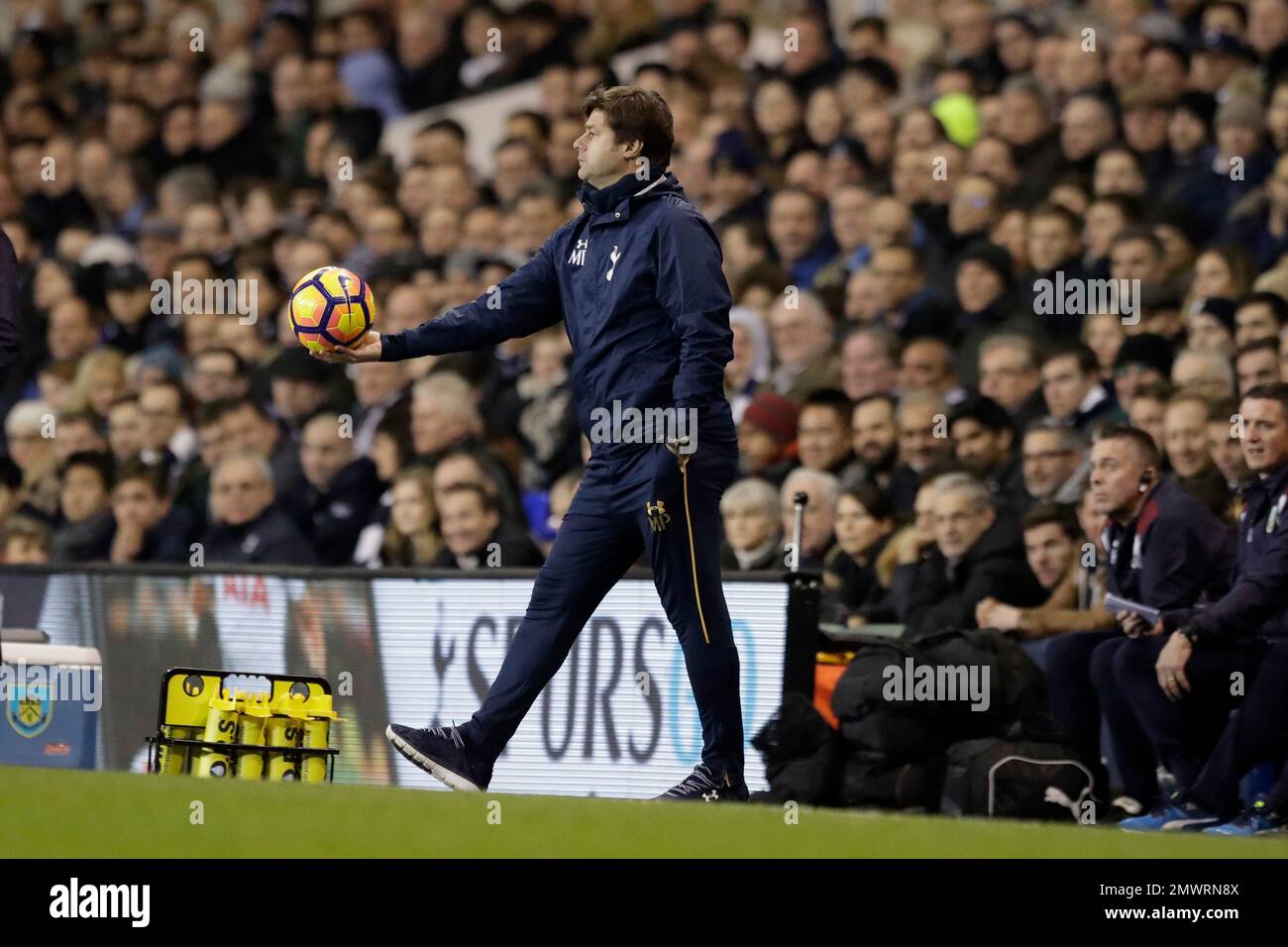 Tottenham Hotspur's head coach Mauricio Pochettino holds a ball during ...