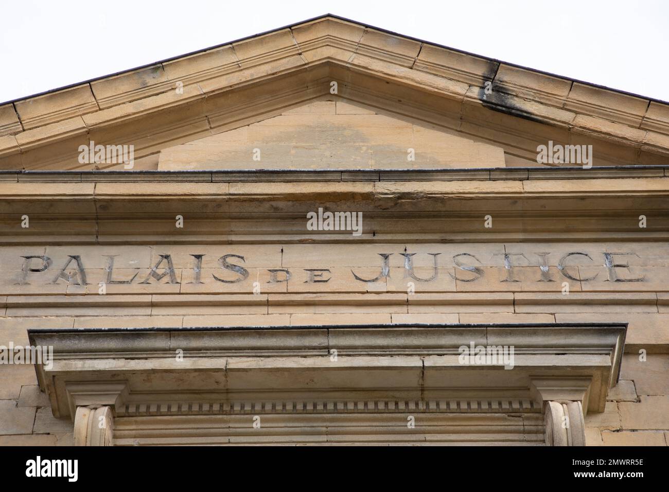 palais de justice text on entrance ancient wall facade building means ...