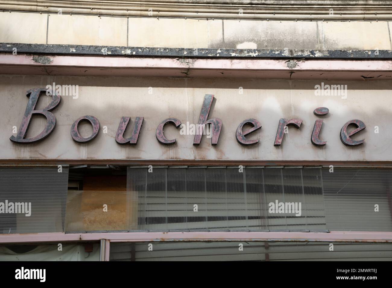 boucherie store sign old vintage text on retro facade of means french ...