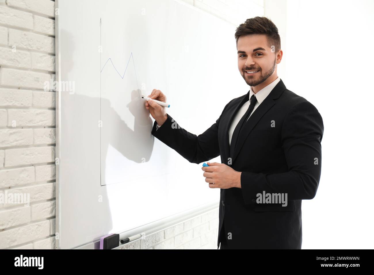 Professional business trainer near whiteboard in office Stock Photo - Alamy