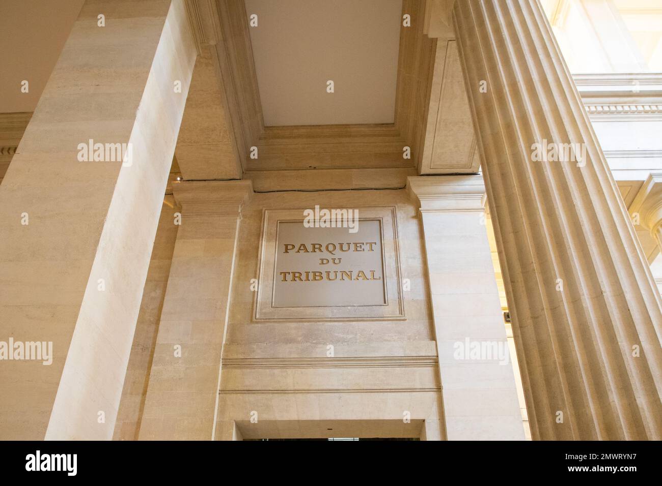 parquet du tribunal text on entrance ancient wall facade building means ...