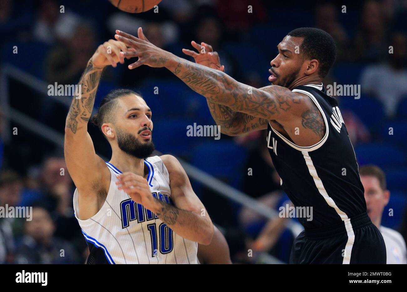 Brooklyn Nets guard Sean Kilpatrick (6) tries to block the pass of ...