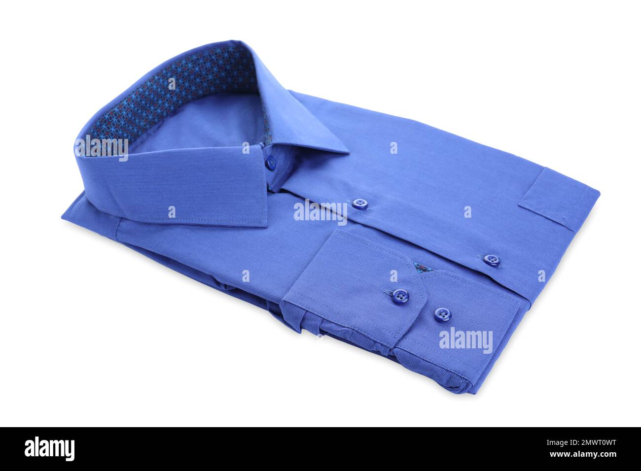 Stylish blue shirt isolated on white. Dry-cleaning service Stock Photo ...