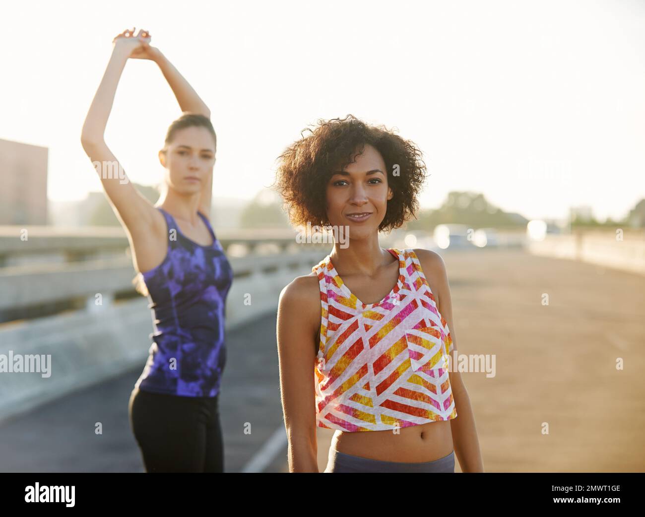 Were ready for a long un. Portrait of two friends getting ready for a ...