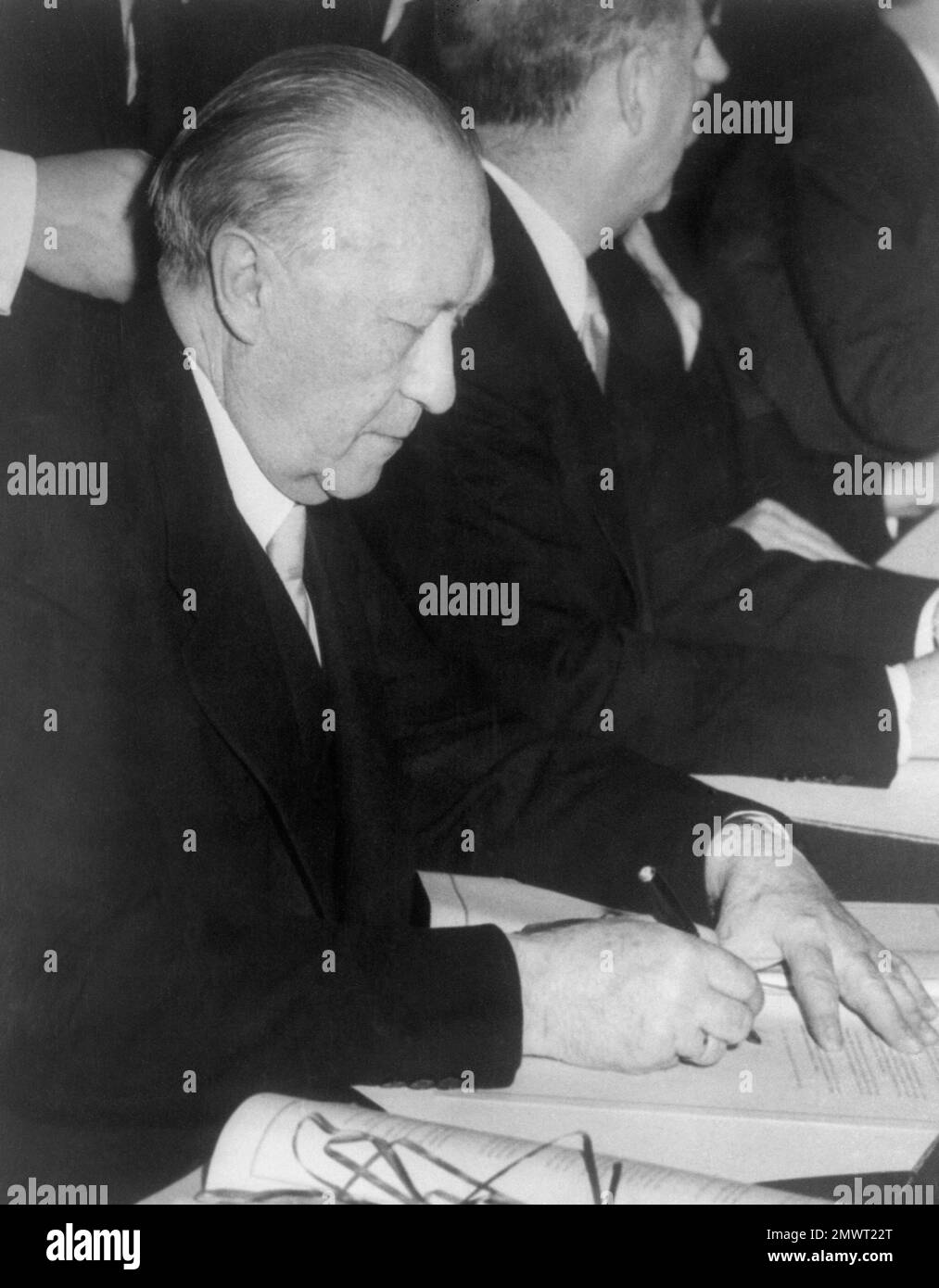 West German Chancellor Konrad Adenauer signs the European Defence ...