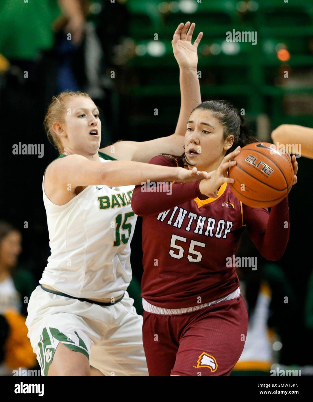 Baylor forward Lauren Cox (15) defends as Winthrop forward Angela ...