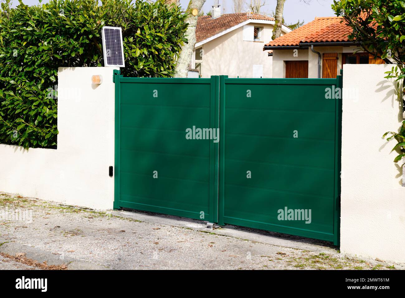 electric green gate powered by a small solar panel high steel modern ...