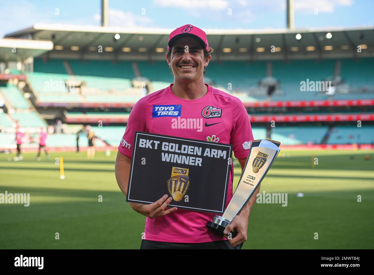 BKT Golden Arm winner Sean Abbott of the Sixers pose for a photo during ...