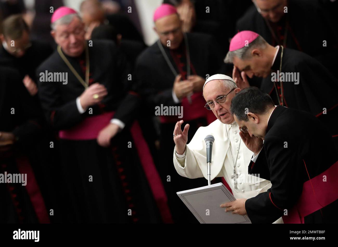 Pope Francis delivers his blessing during his weekly general audience ...