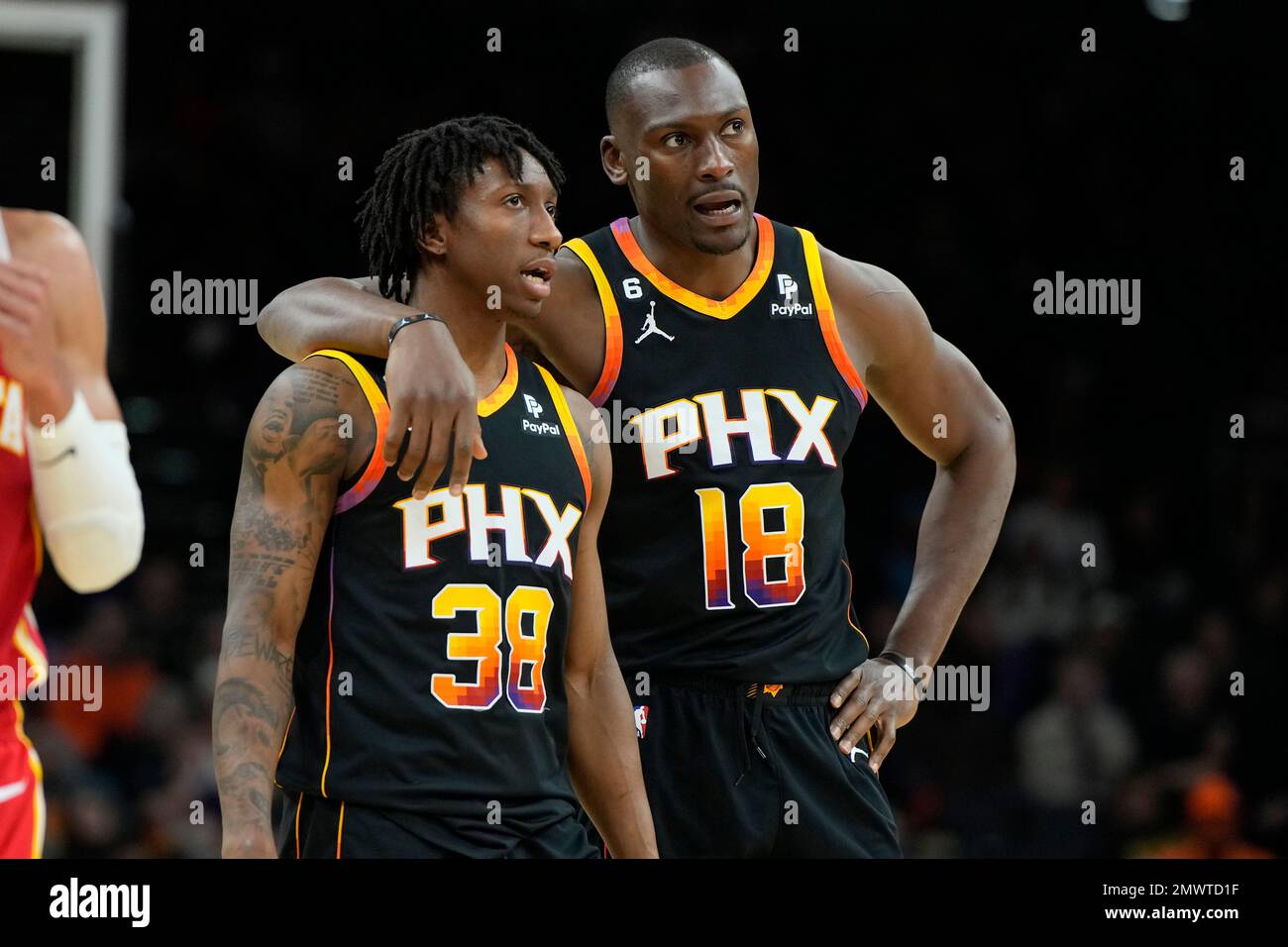 Phoenix Suns guard Saben Lee (9) and center Bismack Biyombo (18) during ...