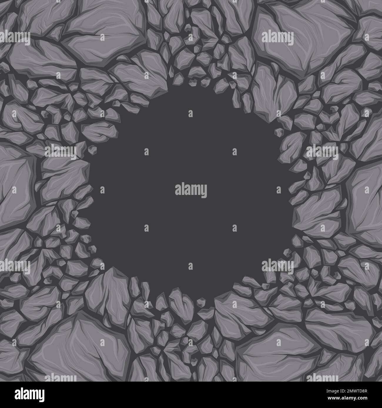 Vector square card with round frame of broken stones and copy space ...