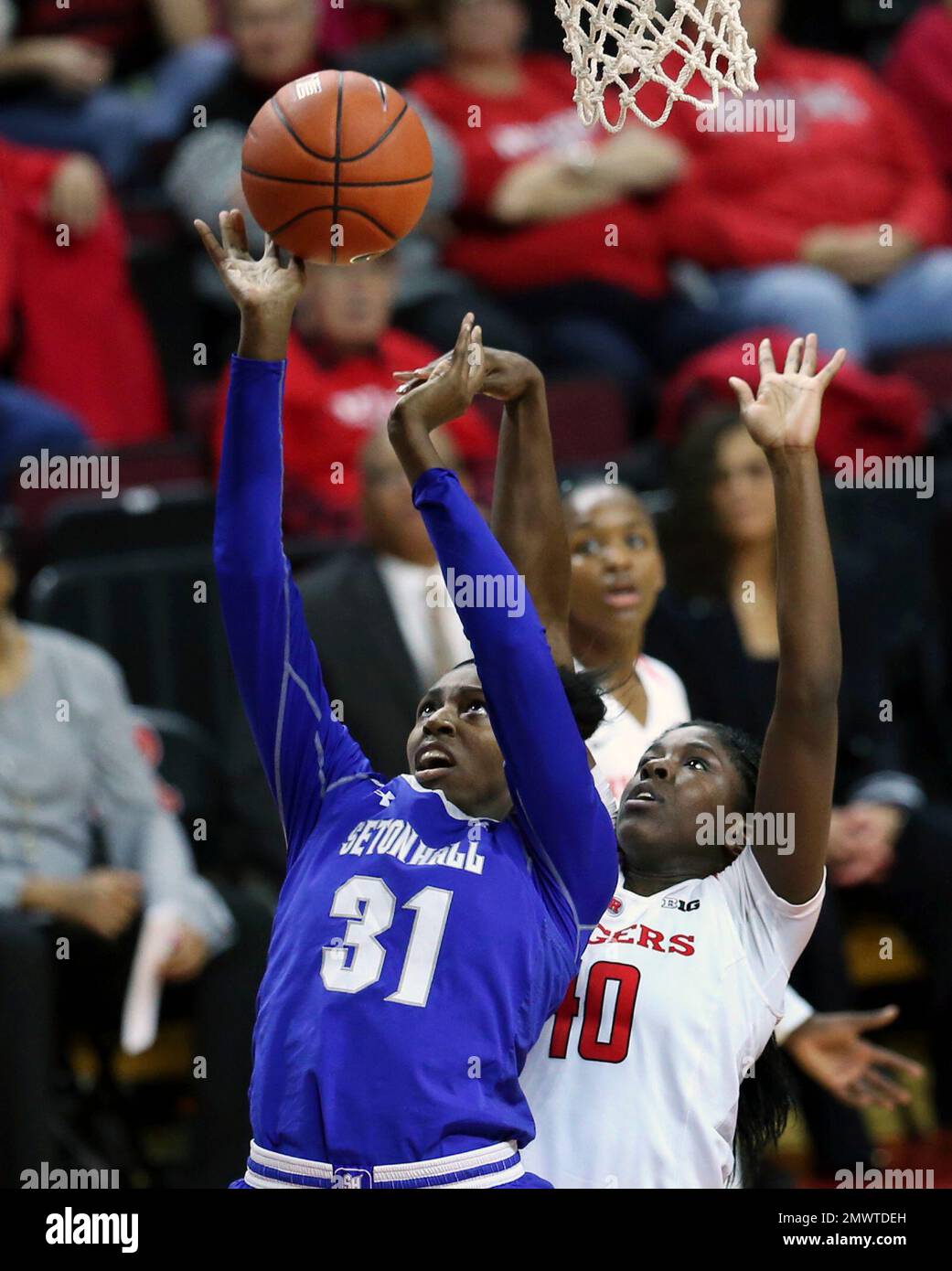 Seton Hall center Jayla Jones-Pack (31) shoots a basket as Rutgers ...