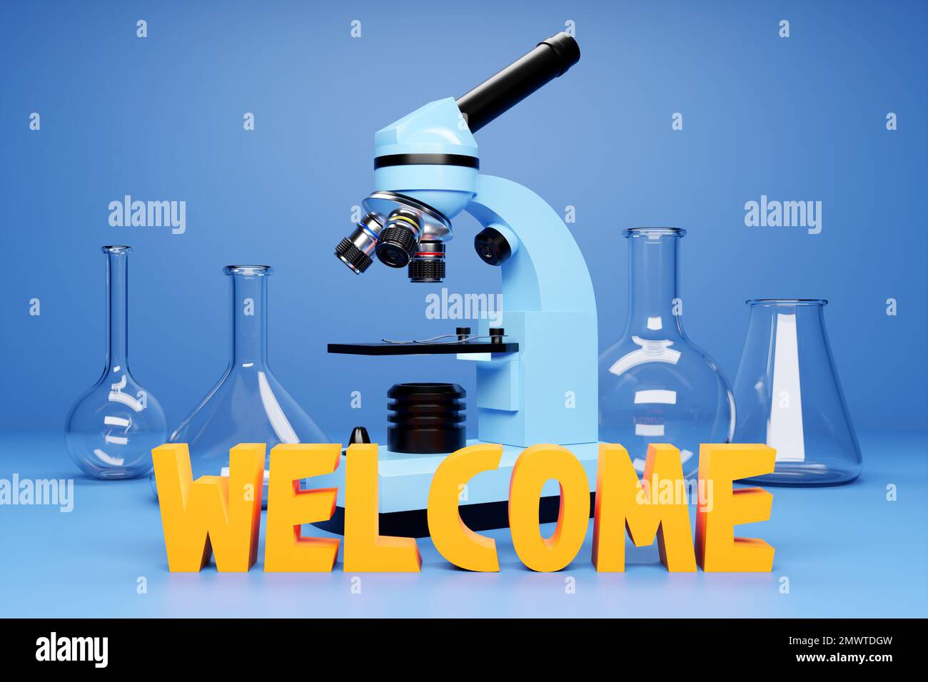 3d illustration of a set of laboratory instruments, microscope and ...