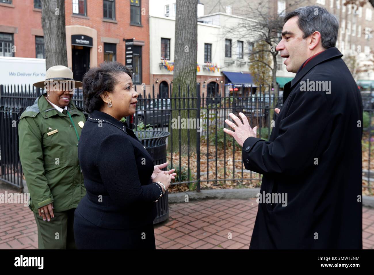 U.S. Attorney General Loretta Lynch, center, talks with National Parks ...