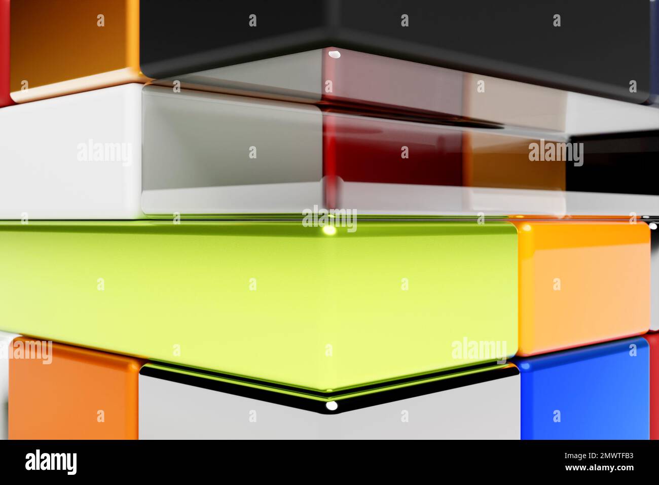 3d illustration of rows of colorful polygones. Parallelogram pattern ...