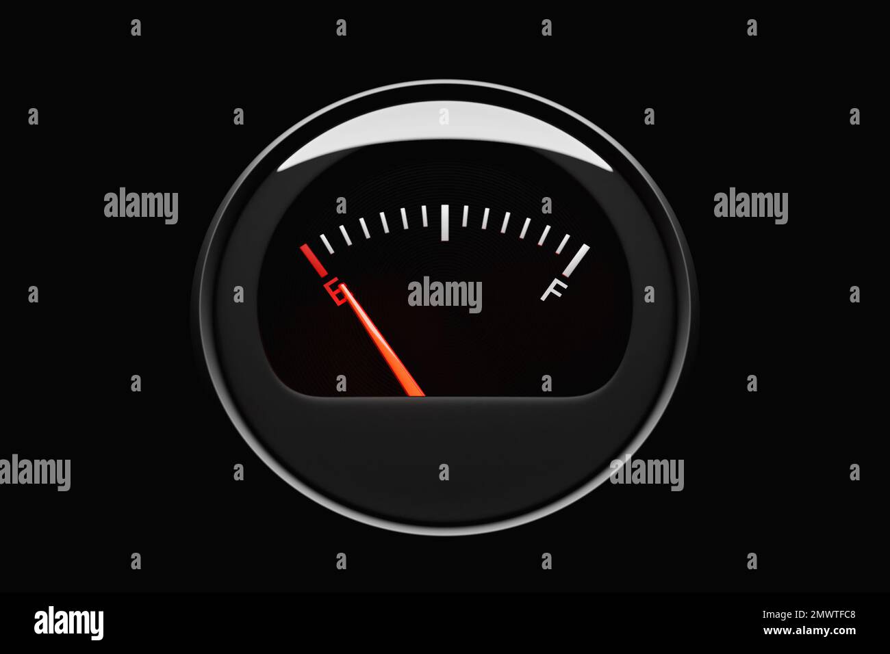 3D illustration close-up of a petrol level icon in a car indicating no ...