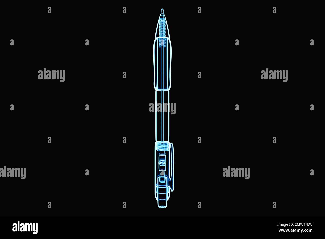 Close-up of transparent blue neon pens on a black background, 3D ...