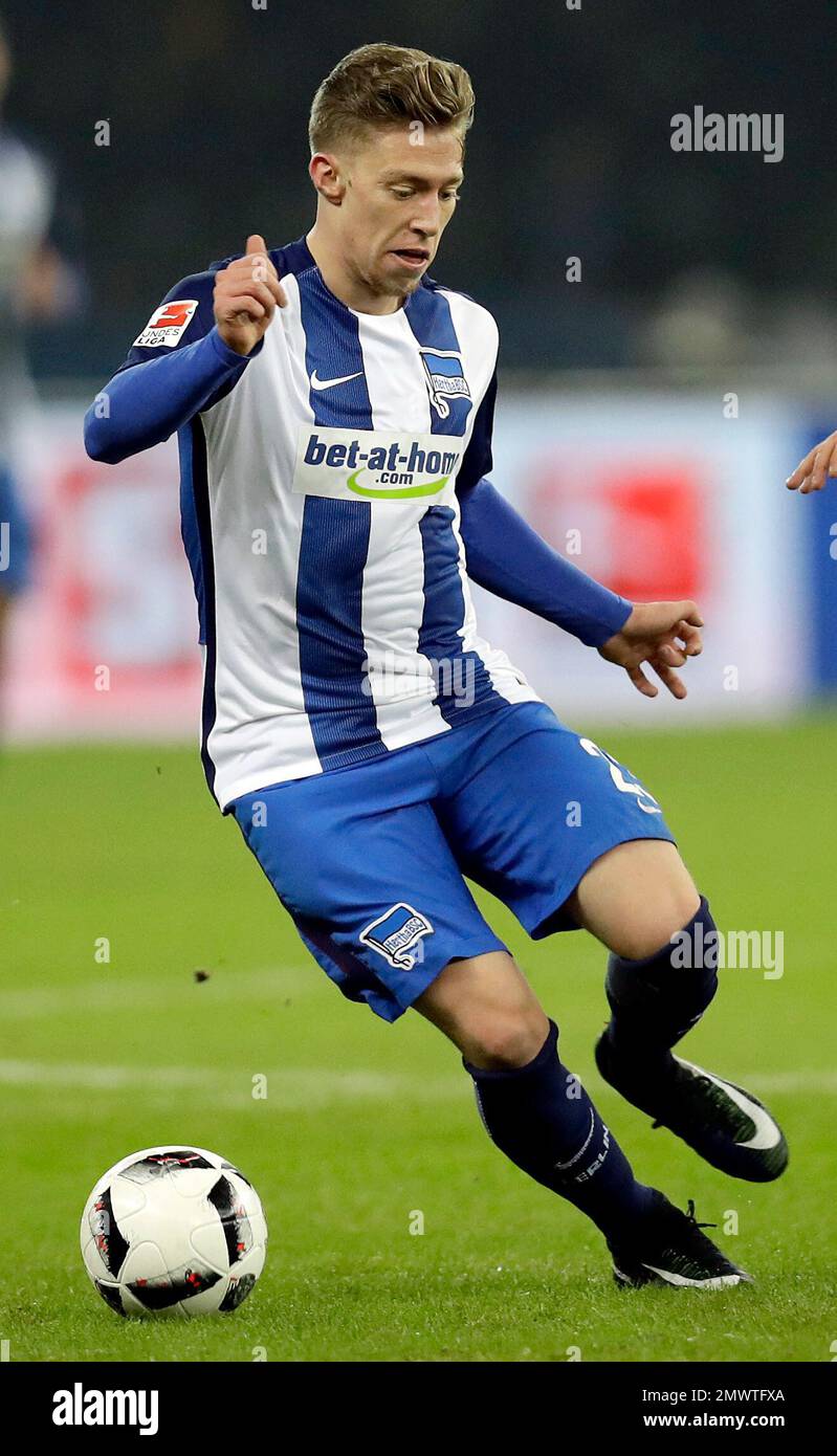Hertha Berlin's Mitchell Weiser plays the ball during the German ...